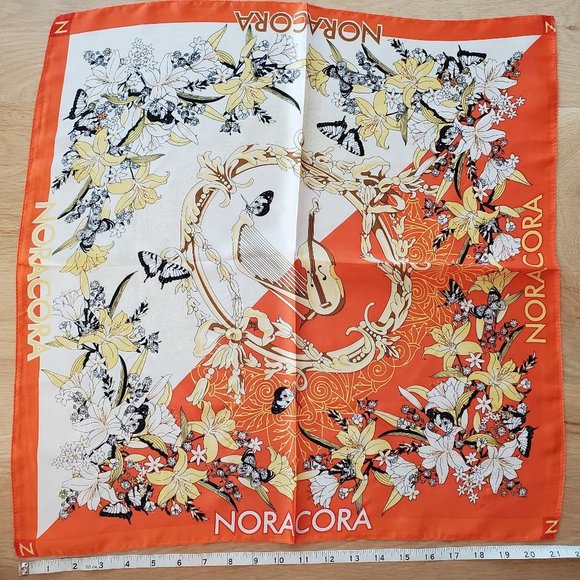 noracora | Accessories | Noracora Square Scarf Orange And White Floral ...
